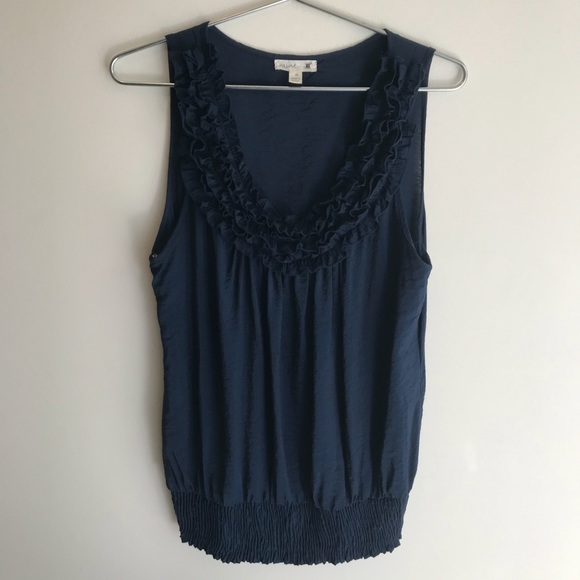 mine | Tops | Mine Dark Blue Sleeveless Ruffle Front Blouse | Poshmark